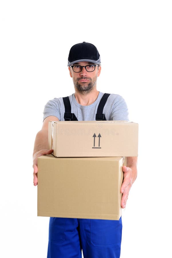 Overstrained Postman with Parcels Stock Photo - Image of caucasian ...