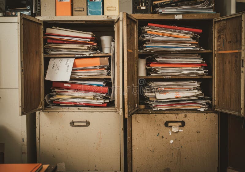 Overstuffed Filing Cabinets Two Old Filing Cabinets Overflowing with ...