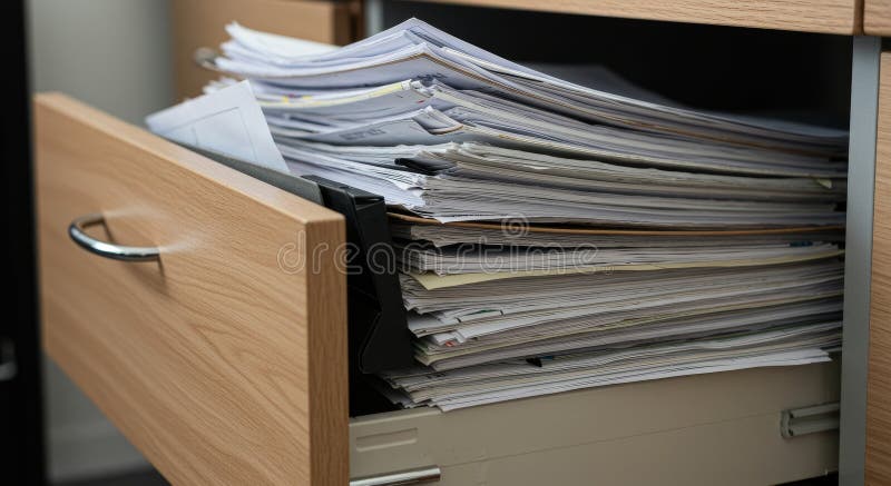 Overstuffed Office Drawer a of Cluttered Files a Workspace Drawer ...