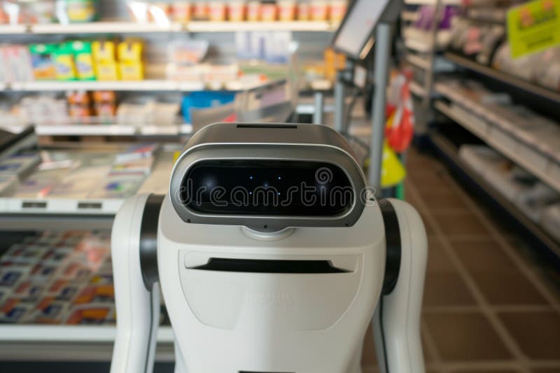 Overtheshoulder View of Customer Facing Checkout Robot Stock Photo ...