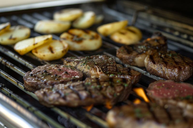 Overtheshoulder View of Steak and Potato Cooking Stock Photo - Image of ...