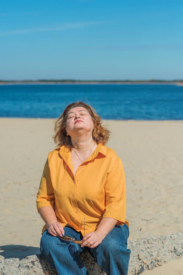 Plus Size Older Lady Thinking about Life and Problems Stock Photo ...