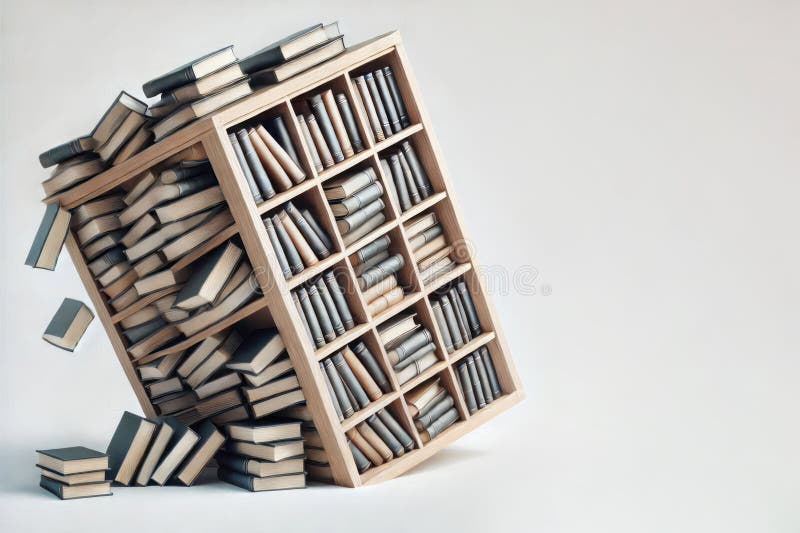 An Overturned Bookcase with Falling Books. Space for Text. Stock Photo ...