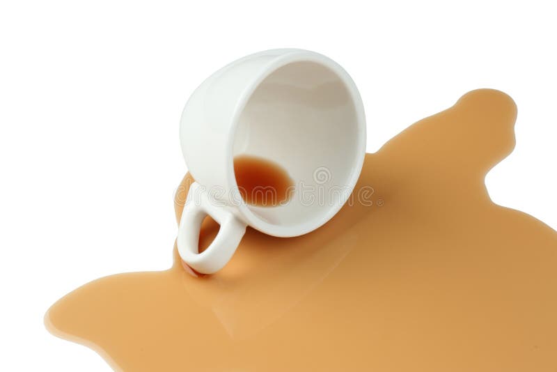 Overturned Cup and Spilled Coffee on White Wooden Table Stock Photo ...