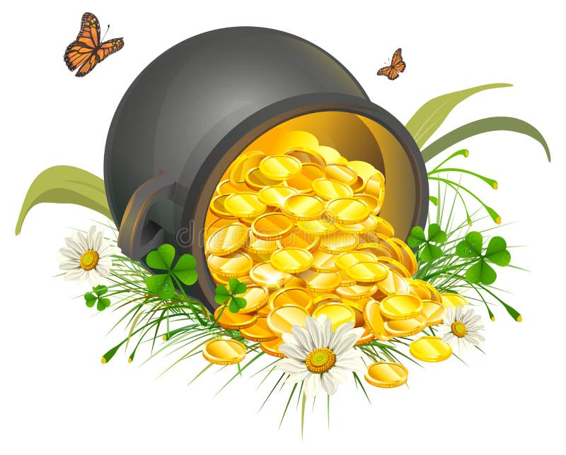 Overturned Pot of Gold Coins. Cauldron of Gold Stock Vector ...