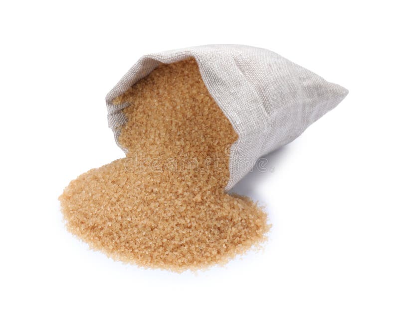 Overturned Sack with Brown Sugar on White Background Stock Photo ...