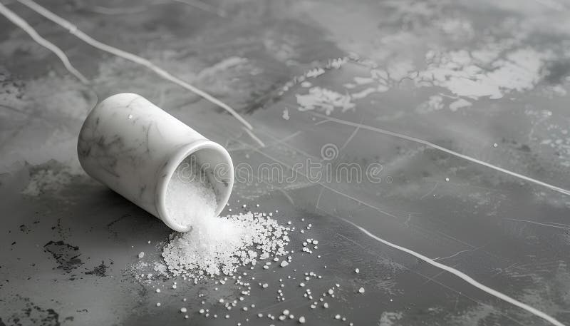 Overturned Shaker with Salt on Grey Table, Closeup Stock Photo - Image ...