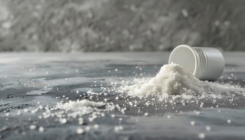 Overturned Shaker with Salt on Grey Table, Closeup Stock Photo - Image ...