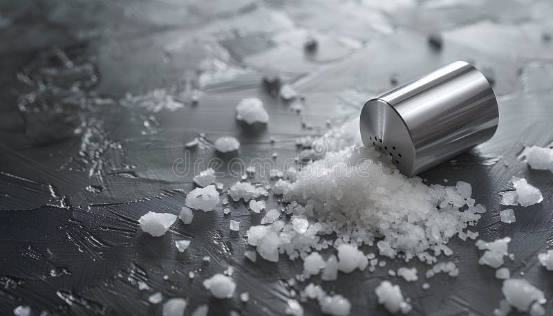 Overturned Shaker with Salt on Grey Table, Closeup Stock Image - Image ...