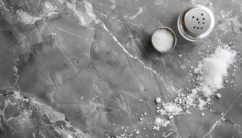 Overturned Shaker with Salt on Grey Table, Closeup Stock Photo - Image ...