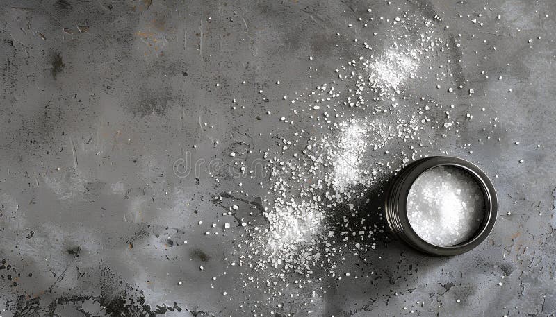Overturned Shaker with Salt on Grey Table, Closeup Stock Image - Image ...