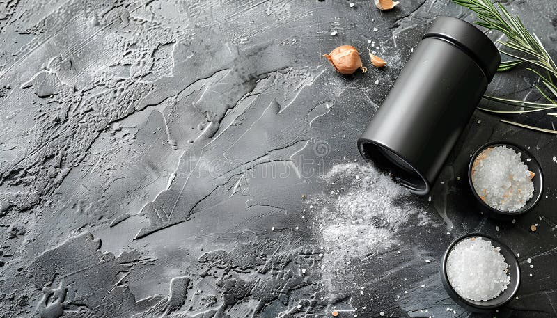 Overturned Shaker with Salt on Grey Table, Closeup Stock Image - Image ...