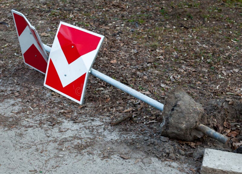 Overturned Sign. Direction of the Turn Sign Stock Image - Image of left ...