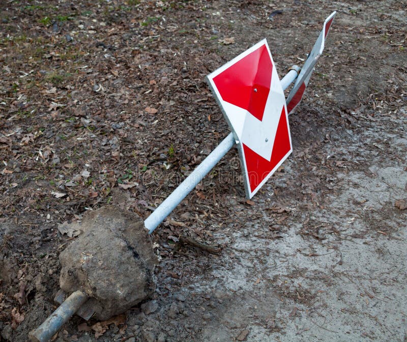 Overturned Sign. Direction of the Turn Sign Stock Photo - Image of ...