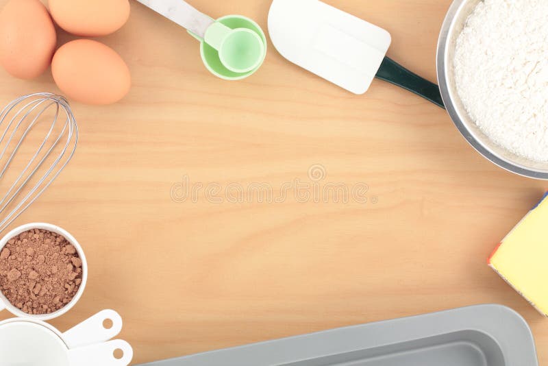 Overview Baking on Wood Bench Stock Photo - Image of closeup, flour ...
