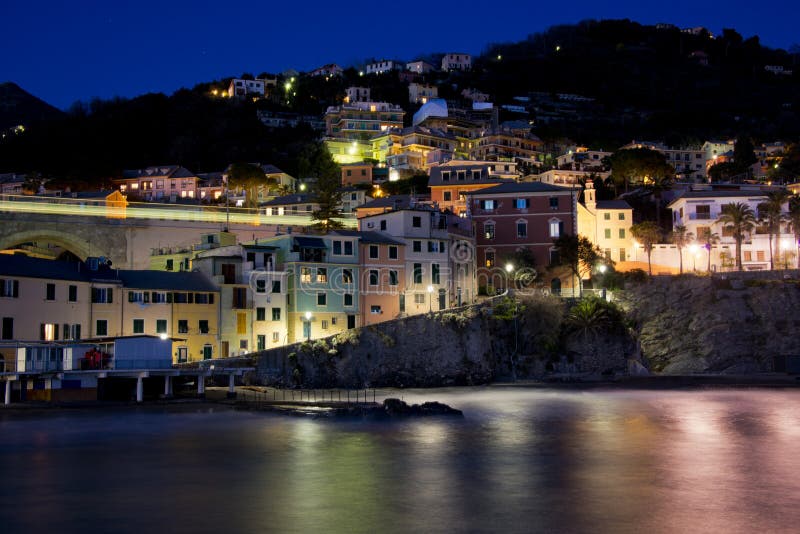Overview of Bogliasco after the Sunset Stock Image - Image of sand ...
