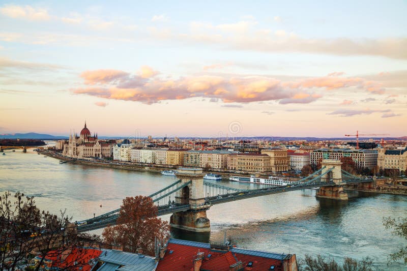 Overview of Budapest at Sunset Stock Photo - Image of river, urban ...