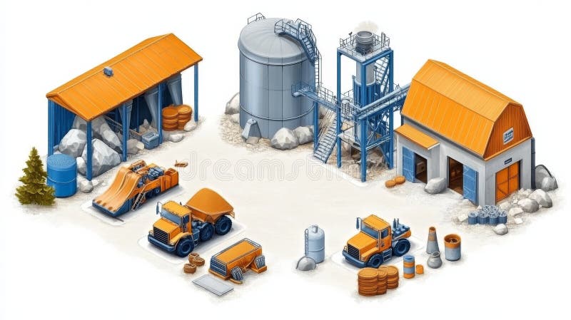 An Overview of a Construction Site Featuring Machinery, Storage ...
