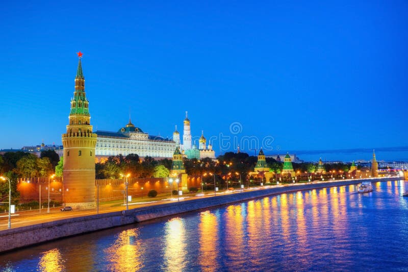 Overview of Downtown Moscow at Night Time Stock Image - Image of dome ...