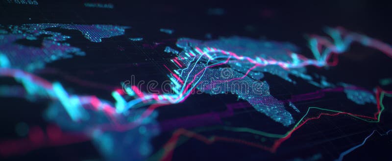 The Overview of a Global Digital Map with Financial Data Trends..AI ...