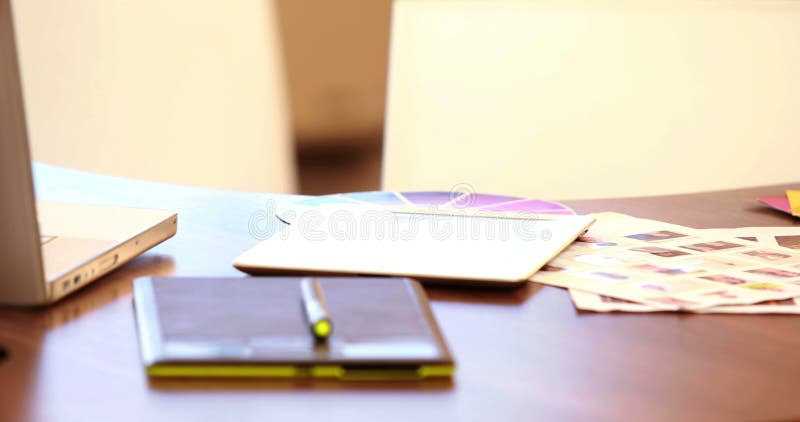 Overview of Graphic Designer Desk Stock Video - Video of reading ...