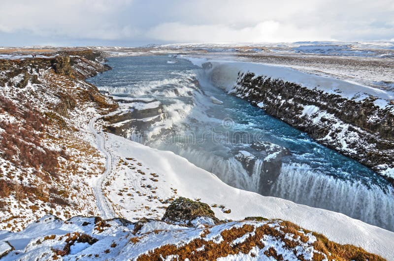 Gullfoss Waterfall Overview Stock Image - Image of waterfall, landscape ...