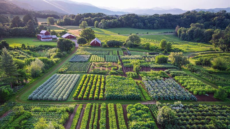 Aerial View of Holistic Farming Practices on a Biodynamic Farm. Stock ...