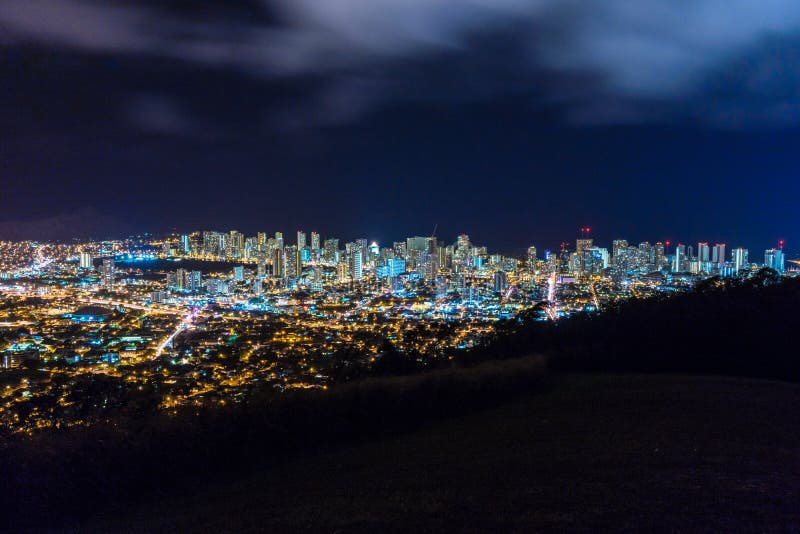 Overview of Honolulu at Night Stock Photo - Image of overview, city ...