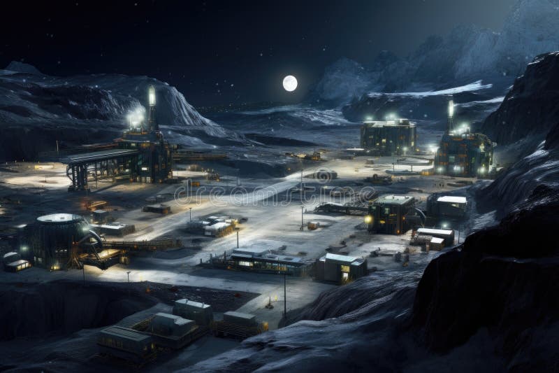 Overview of a Lunar Mining Operation Extracting Resources Stock ...