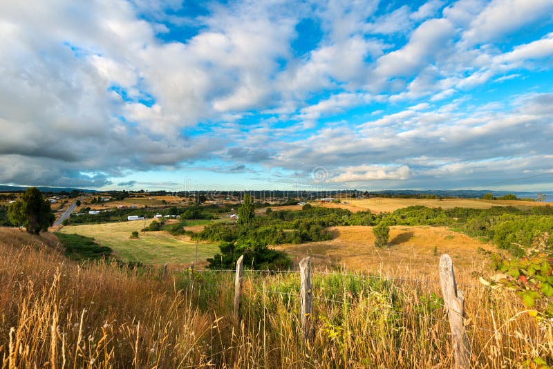 Overview of Meadows Around the Town of Chonchi in Thr Chiloe Island ...