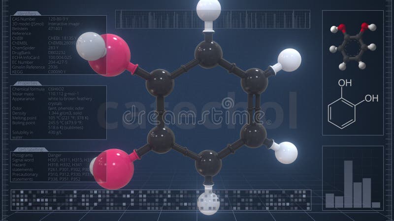 Overview of the Molecule of Catechol on the Computer Screen. 3d ...