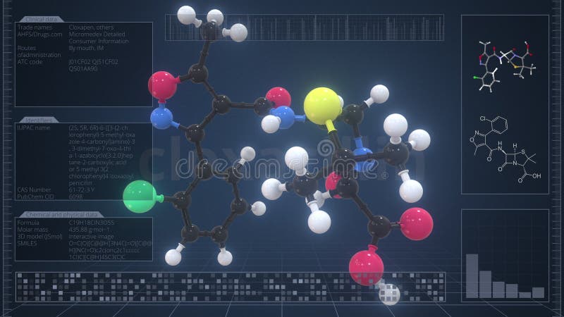 Overview of the Molecule of Procaine on the Computer Screen. Loopable ...