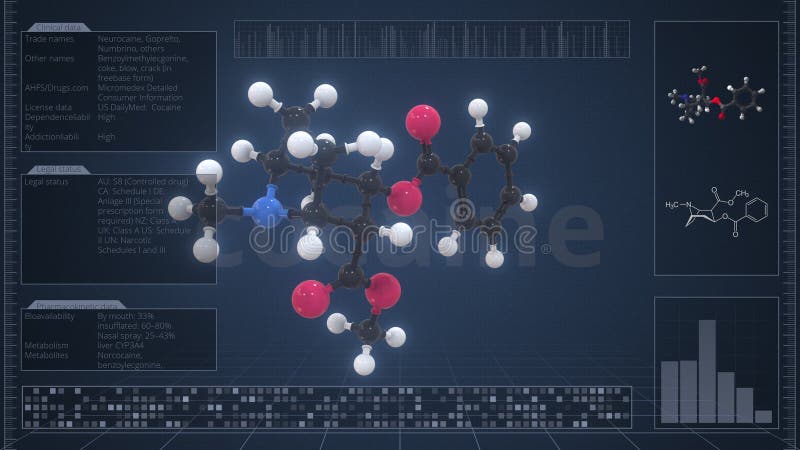 Cocaine Molecule with Description on the Computer Screen, 3d Rendering ...