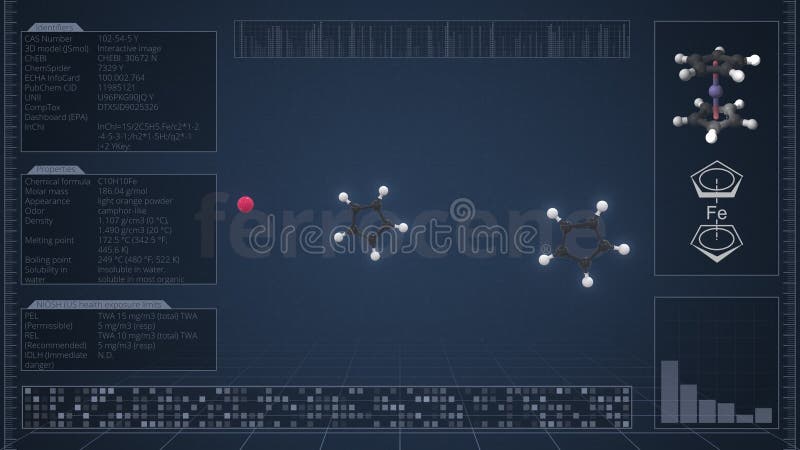 Molecule of Ferrocene with Infographics on the Computer Monitor ...
