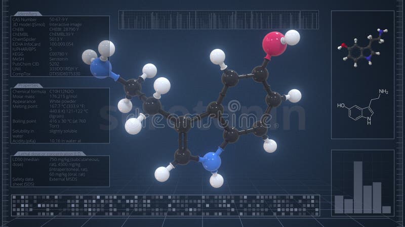 Serotonin Molecule Made with Balls, Scientific Molecular Model. 3D ...