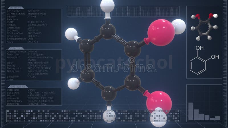 Pyrocatechol Molecule with Description on the Computer Screen, Loopable ...