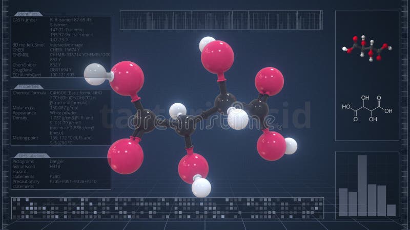 Tartaric Acid Molecule with Description on the Computer Screen, 3d ...