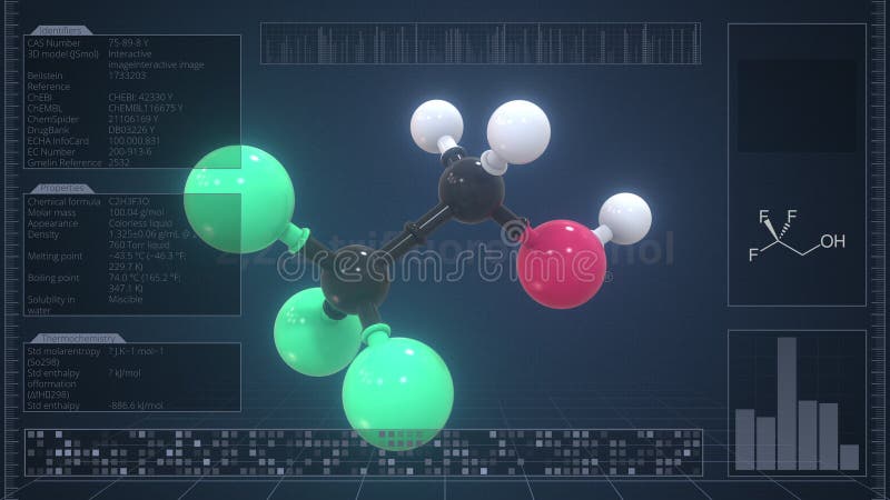 Molecule of 2,2,2-trifluoroethanol with Infographics on the Computer ...