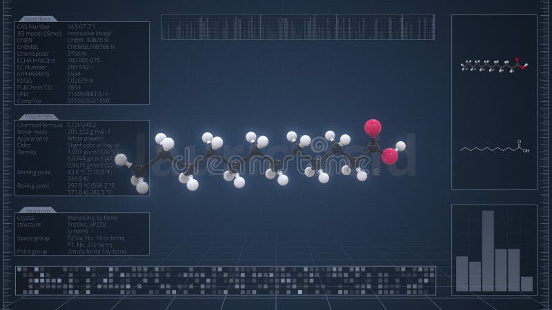 Overview of the Molecule of Lauric Acid on the Computer Screen. 3d ...