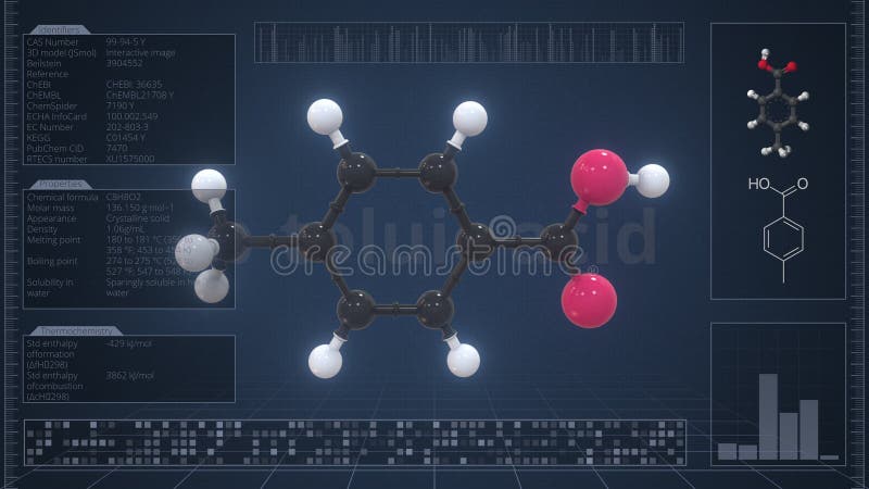 Overview of the Molecule of P-toluic Acid on the Computer Screen. 3d ...