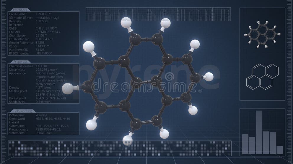 Overview of the Molecule of Pyrene on the Computer Screen. 3d Rendering ...