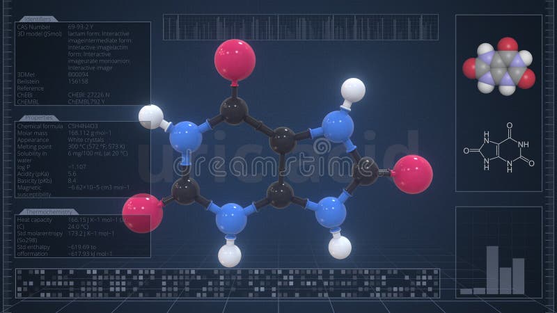 Overview of the Molecule of Uric Acid on the Computer Screen. 3d ...