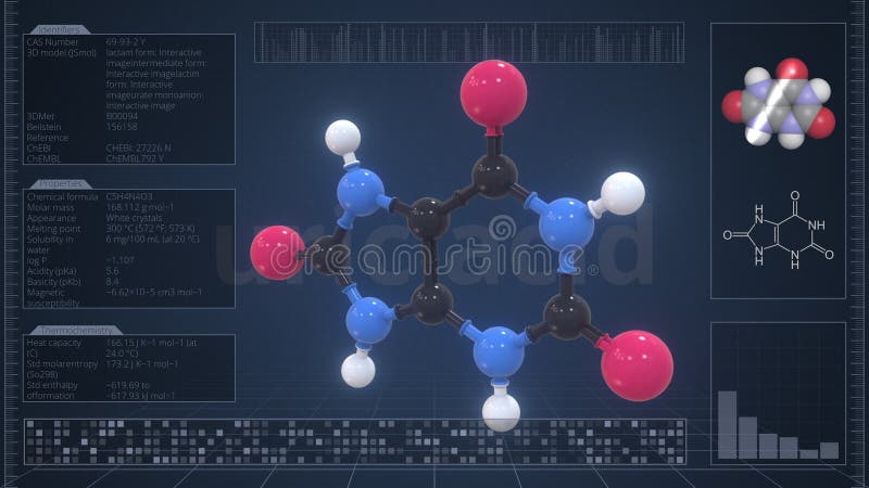 Overview of the Molecule of Uric Acid on the Computer Screen. Loopable ...