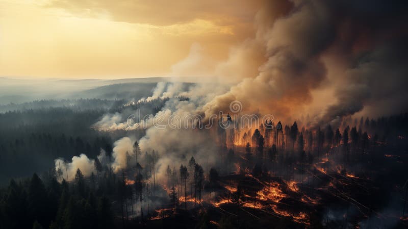 Overview Photograph of Large Scale Forest Fire, Dramatic Wild Fire ...