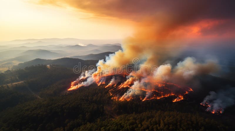 Overview Photograph of Large Scale Forest Fire, Dramatic Wild Fire ...
