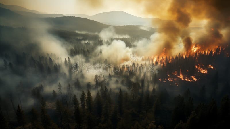 Overview Photograph of Large Scale Forest Fire, Dramatic Wild Fire ...