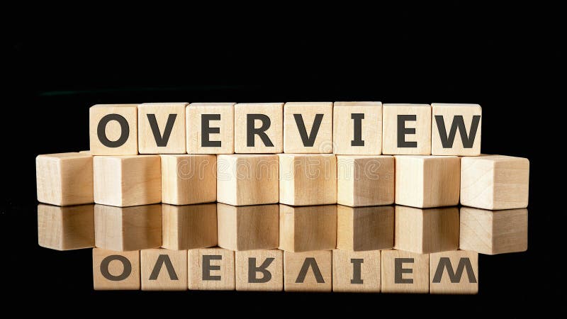 OVERVIEW Text Assembled from Wooden Cubes on a Black Background Stock ...