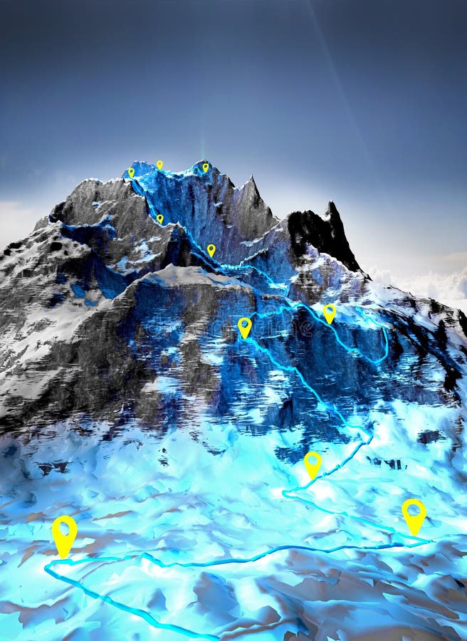 Overview of a Winding Hiking Trail through the Mountains with Waypoints ...