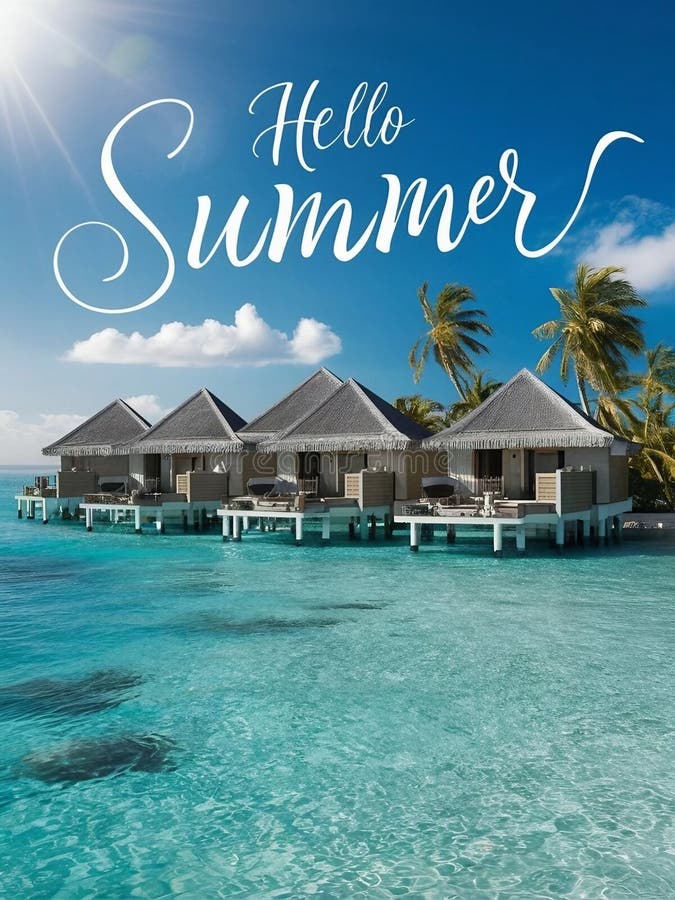 Overwater Bungalows in Turquoise Waters Hello Summer Tropical Vacation ...