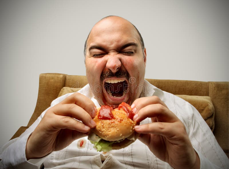 Devouring a Hamburger for Lunch Stock Image - Image of build, white ...